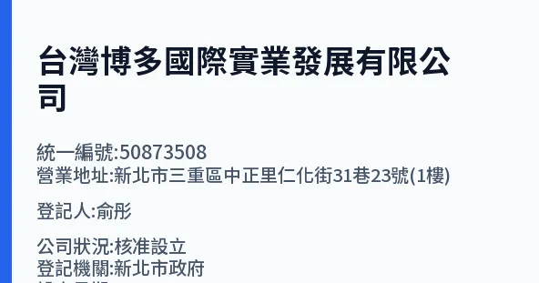 台灣博多國際實業發展有限公司的照片-統編 50873508(新北市) 公司登記資料與營業項目詳細圖表