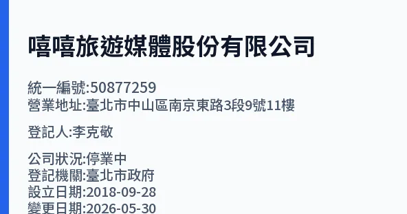 嘻嘻旅遊媒體股份有限公司的照片-統編 50877259(臺北市) 公司登記資料與營業項目詳細圖表