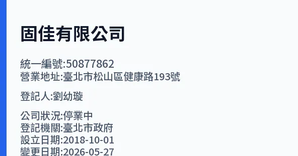 固佳有限公司的照片-統編 50877862(臺北市) 公司登記資料與營業項目詳細圖表