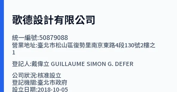 歌德設計有限公司的照片-統編 50879088(臺北市) 公司登記資料與營業項目詳細圖表