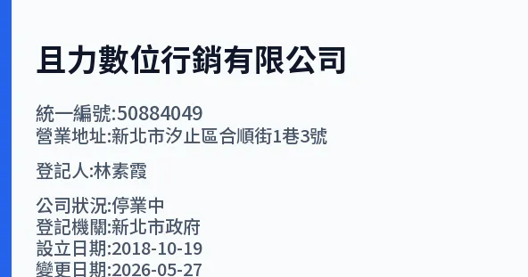 且力數位行銷有限公司的照片-統編 50884049(新北市) 公司登記資料與營業項目詳細圖表