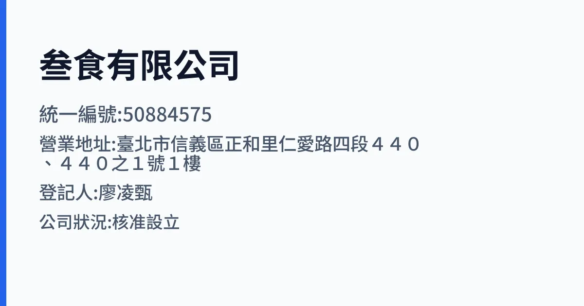 叁食有限公司 - 統編 50884575(臺北市) 公司登記資料與營業項目詳細圖表
