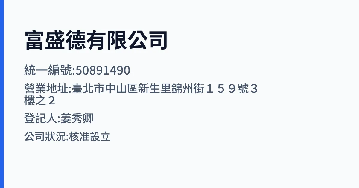富盛德有限公司 - 統編 50891490(臺北市) 公司登記資料與營業項目詳細圖表