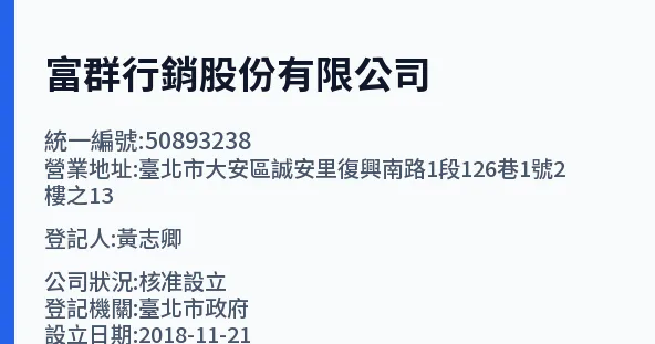 富群行銷股份有限公司的照片-統編 50893238(臺北市) 公司登記資料與營業項目詳細圖表