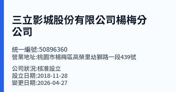 三立影城股份有限公司楊梅分公司的照片-統編 50896360(桃園市) 公司登記資料與營業項目詳細圖表
