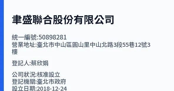 聿盛聯合股份有限公司的照片-統編 50898281(臺北市) 公司登記資料與營業項目詳細圖表