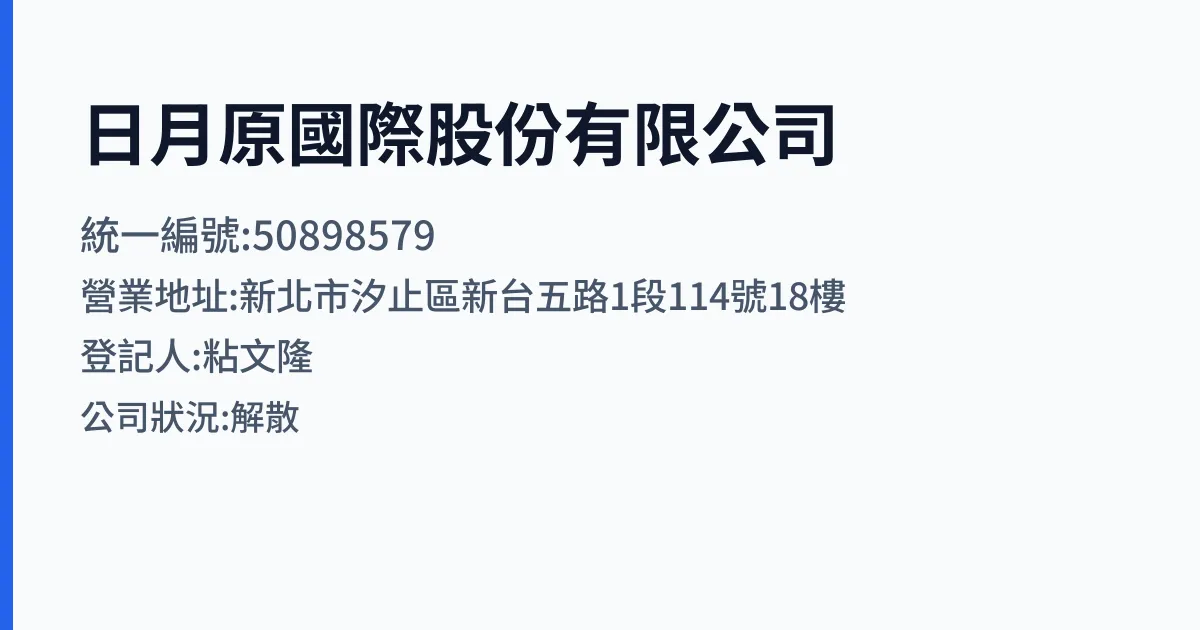 日月原國際股份有限公司 - 統編 50898579(新北市) 公司登記資料與營業項目詳細圖表
