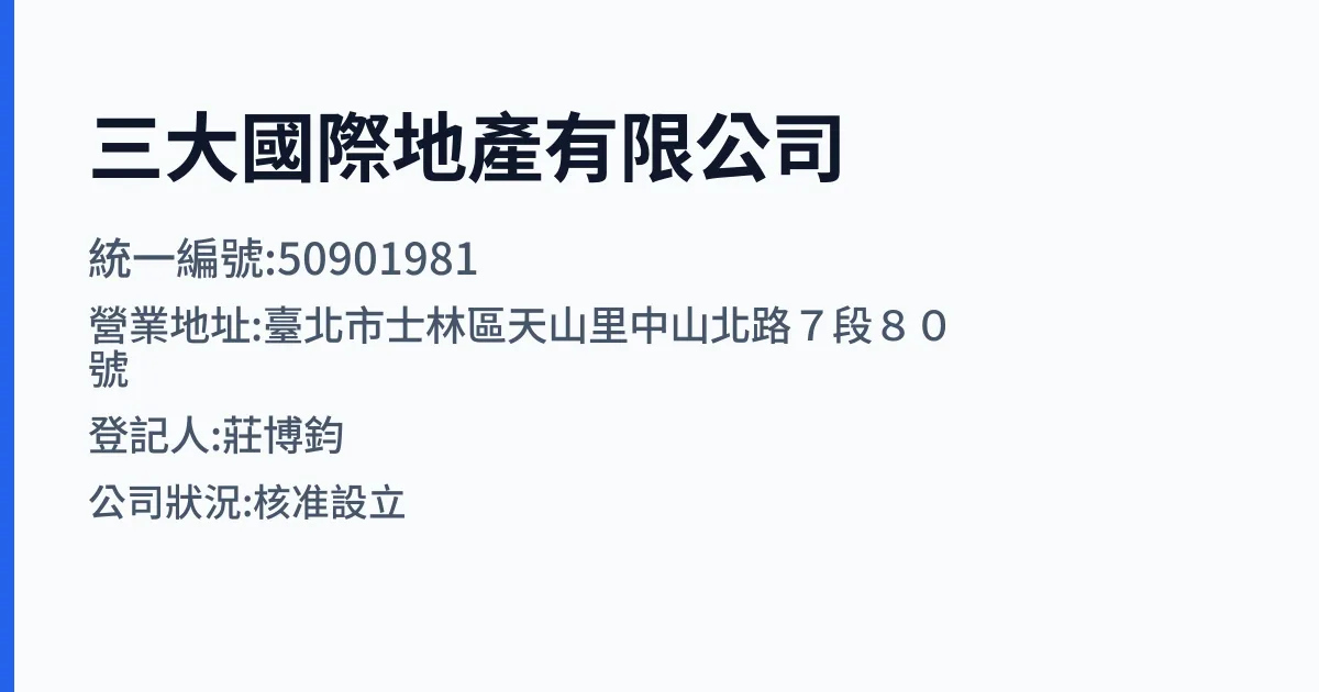 三大國際地產有限公司 - 統編 50901981(臺北市) 公司登記資料與營業項目詳細圖表