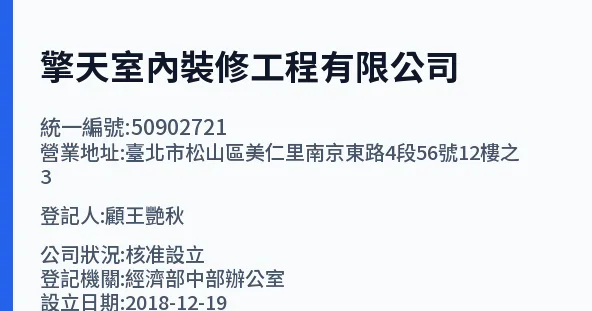 擎天室內裝修工程有限公司的照片-統編 50902721(臺北市) 公司登記資料與營業項目詳細圖表