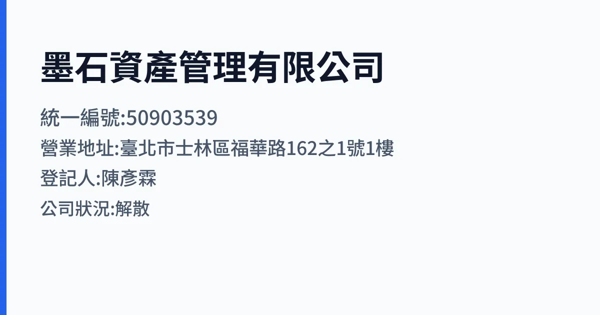 墨石資產管理有限公司 - 統編 50903539(臺北市) 公司登記資料與營業項目詳細圖表