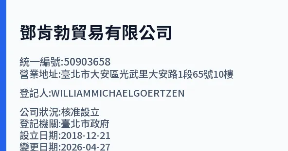 鄧肯勃貿易有限公司的照片-統編 50903658(臺北市) 公司登記資料與營業項目詳細圖表