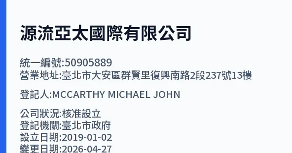 源流亞太國際有限公司的照片-統編 50905889(臺北市) 公司登記資料與營業項目詳細圖表