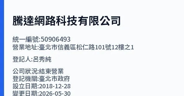 騰達網路科技有限公司的照片-統編 50906493(臺北市) 公司登記資料與營業項目詳細圖表