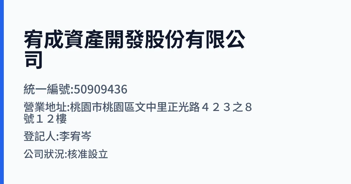 宥成資產開發股份有限公司 - 統編 50909436(桃園市) 公司登記資料與營業項目詳細圖表