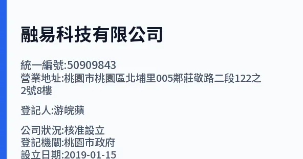 融易科技有限公司的照片-統編 50909843(桃園市) 公司登記資料與營業項目詳細圖表