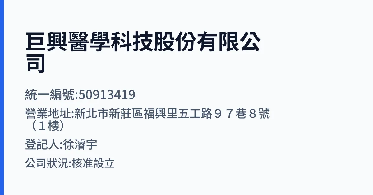 巨興醫學科技股份有限公司 - 統編 50913419(新北市) 公司登記資料與營業項目詳細圖表