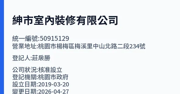紳市室內裝修有限公司的照片-統編 50915129(桃園市) 公司登記資料與營業項目詳細圖表