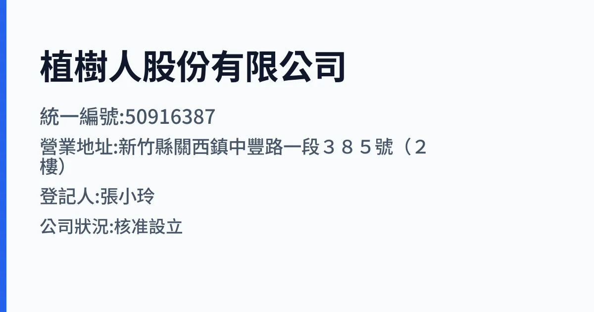 植樹人股份有限公司 - 統編 50916387(桃園市) 公司登記資料與營業項目詳細圖表