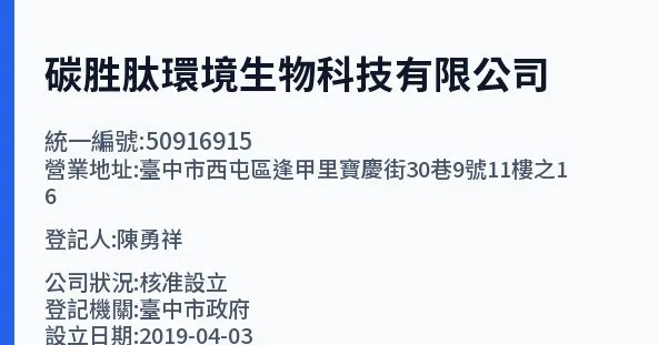 碳胜肽環境生物科技有限公司的照片-統編 50916915(臺中市) 公司登記資料與營業項目詳細圖表