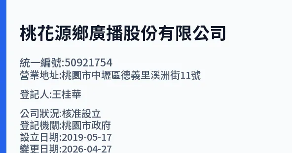 桃花源鄉廣播股份有限公司的照片-統編 50921754(桃園市) 公司登記資料與營業項目詳細圖表