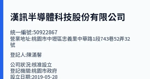 漢訊半導體科技股份有限公司的照片-統編 50922867(桃園市) 公司登記資料與營業項目詳細圖表