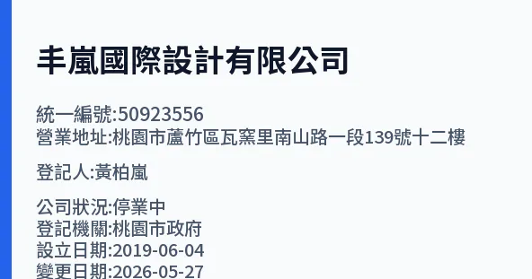 丰嵐國際設計有限公司的照片-統編 50923556(桃園市) 公司登記資料與營業項目詳細圖表