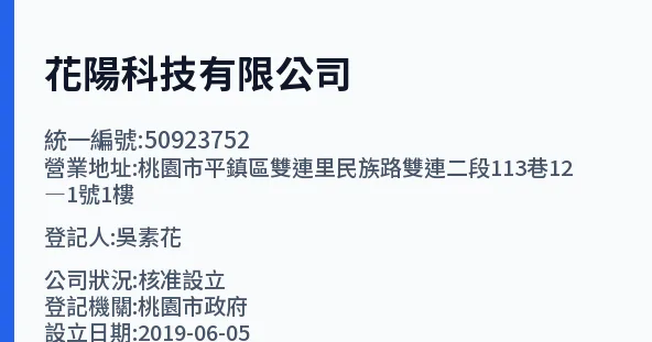 花陽科技有限公司的照片-統編 50923752(桃園市) 公司登記資料與營業項目詳細圖表