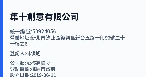 集十創意有限公司的照片-統編 50924056(新北市) 公司登記資料與營業項目詳細圖表