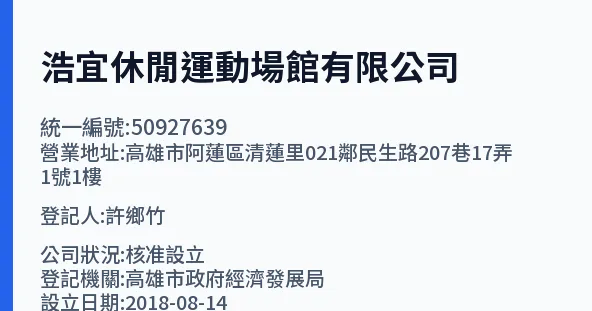 浩宜休閒運動場館有限公司的照片-統編 50927639(高雄市) 公司登記資料與營業項目詳細圖表