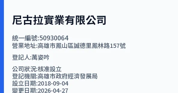尼古拉實業有限公司的照片-統編 50930064(高雄市) 公司登記資料與營業項目詳細圖表