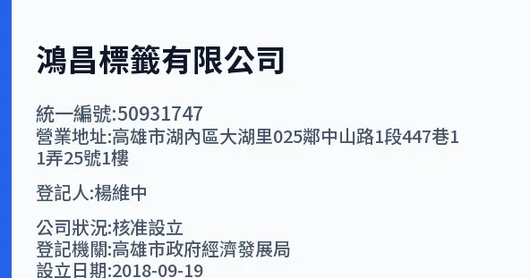 鴻昌標籤有限公司的照片-統編 50931747(高雄市) 公司登記資料與營業項目詳細圖表
