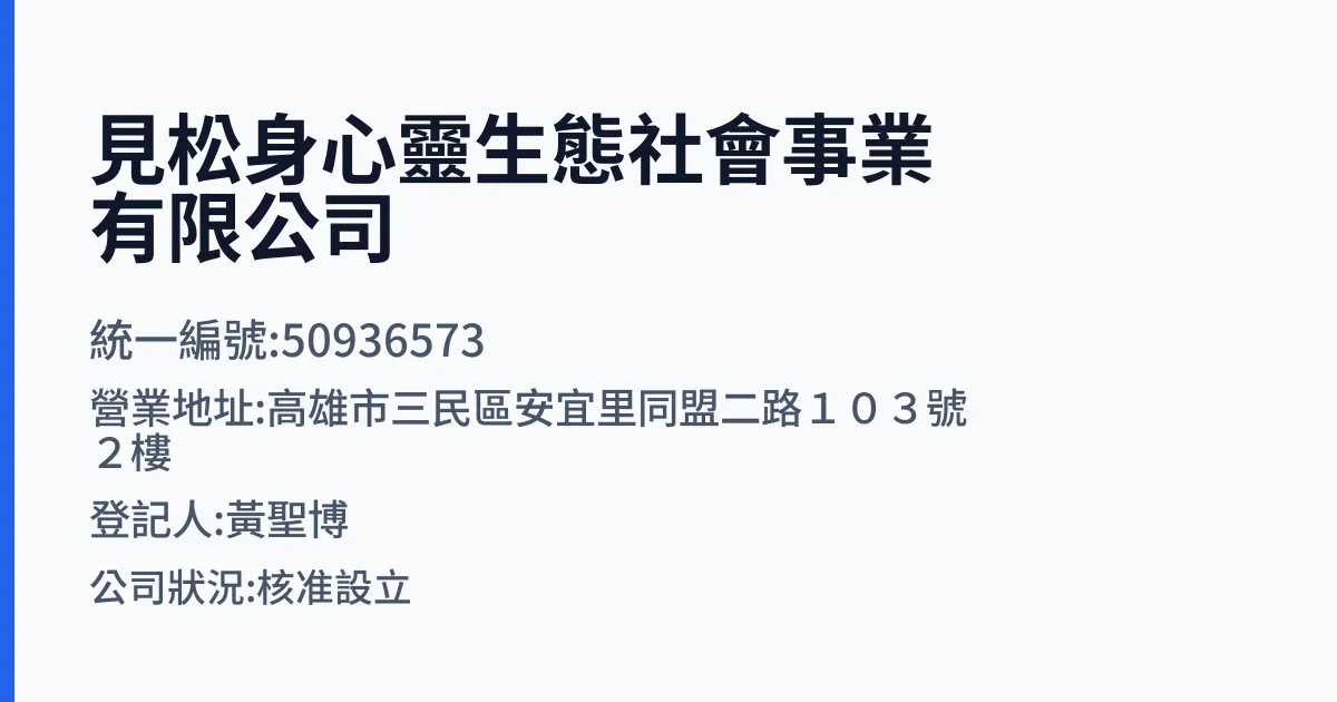 見松身心靈生態社會事業有限公司 - 統編 50936573(高雄市) 公司登記資料與營業項目詳細圖表