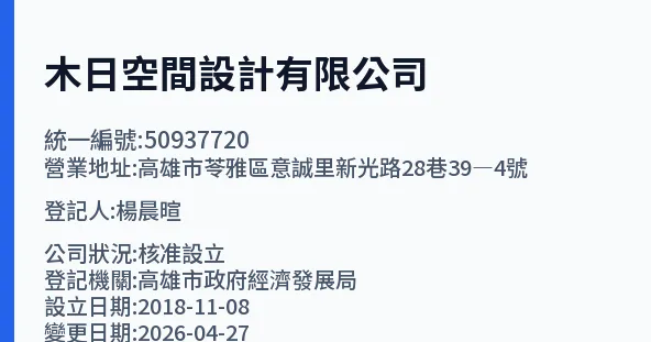 木日空間設計有限公司的照片-統編 50937720(高雄市) 公司登記資料與營業項目詳細圖表