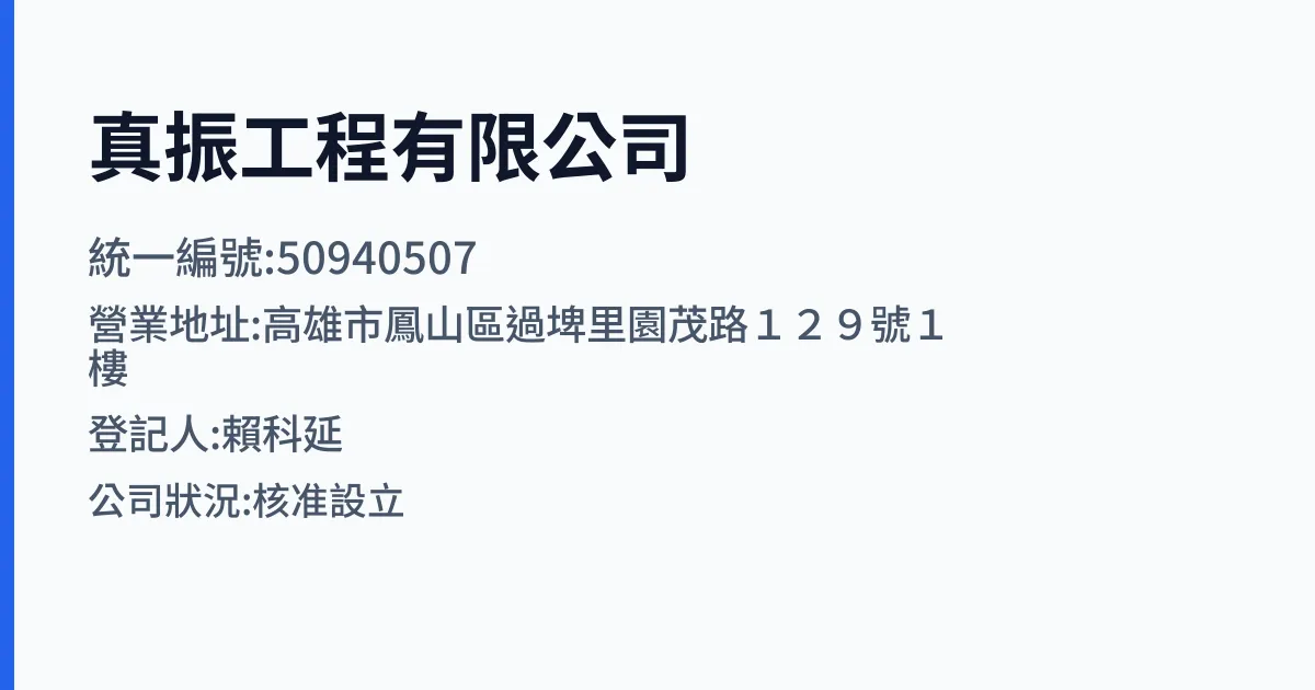 真振工程有限公司 - 統編 50940507(高雄市) 公司登記資料與營業項目詳細圖表
