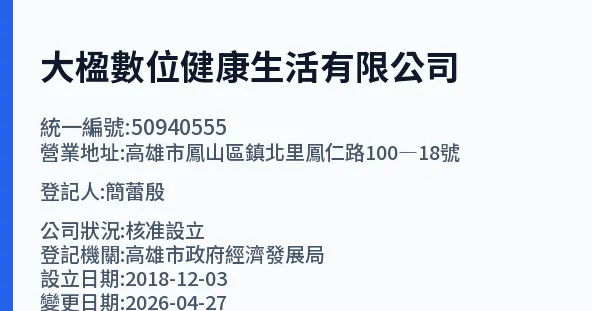 大楹數位健康生活有限公司的照片-統編 50940555(高雄市) 公司登記資料與營業項目詳細圖表