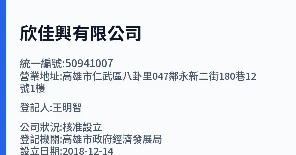 欣佳興有限公司的照片-統編 50941007(高雄市) 公司登記資料與營業項目詳細圖表