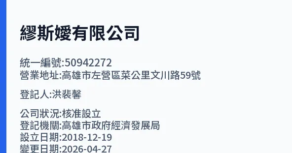 繆斯嬡有限公司的照片-統編 50942272(高雄市) 公司登記資料與營業項目詳細圖表