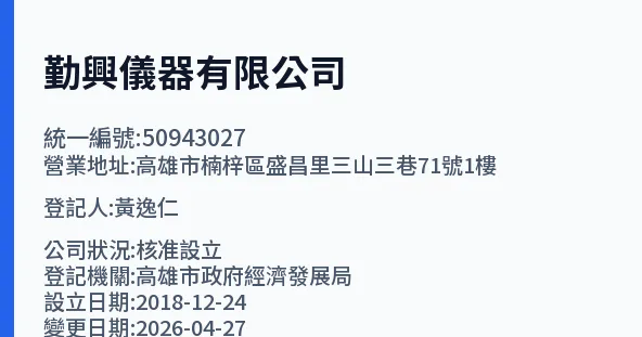 勤興儀器有限公司的照片-統編 50943027(高雄市) 公司登記資料與營業項目詳細圖表