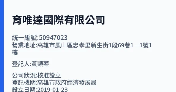 育唯達國際有限公司的照片-統編 50947023(高雄市) 公司登記資料與營業項目詳細圖表
