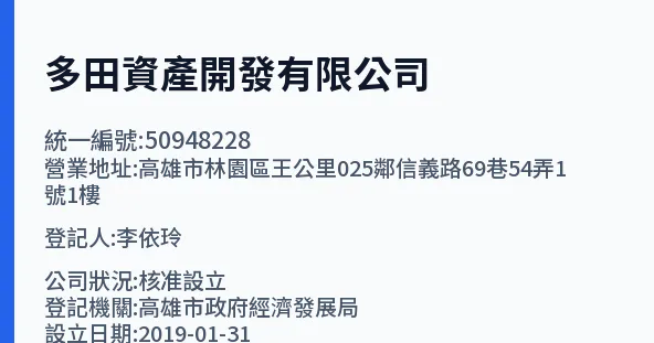 多田資產開發有限公司的照片-統編 50948228(高雄市) 公司登記資料與營業項目詳細圖表