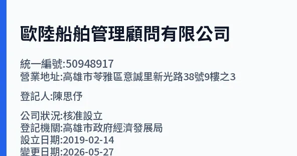 歐陸船舶管理顧問有限公司的照片-統編 50948917(高雄市) 公司登記資料與營業項目詳細圖表