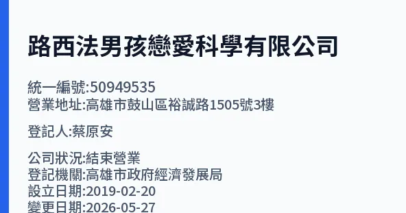路西法男孩戀愛科學有限公司的照片-統編 50949535(高雄市) 公司登記資料與營業項目詳細圖表