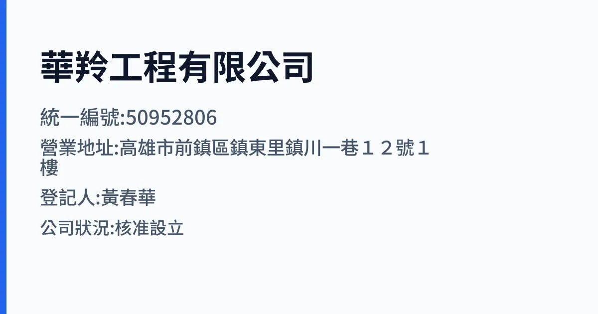 華羚工程有限公司 - 統編 50952806(高雄市) 公司登記資料與營業項目詳細圖表