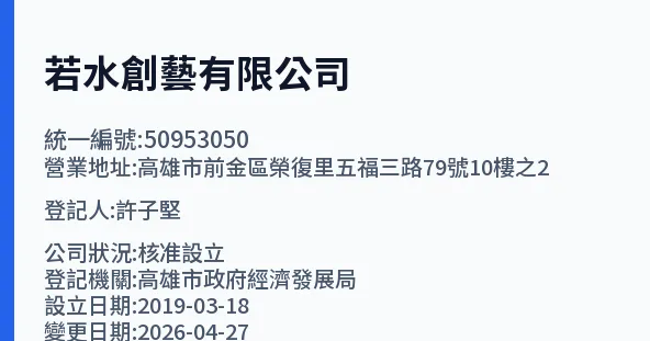 若水創藝有限公司的照片-統編 50953050(高雄市) 公司登記資料與營業項目詳細圖表