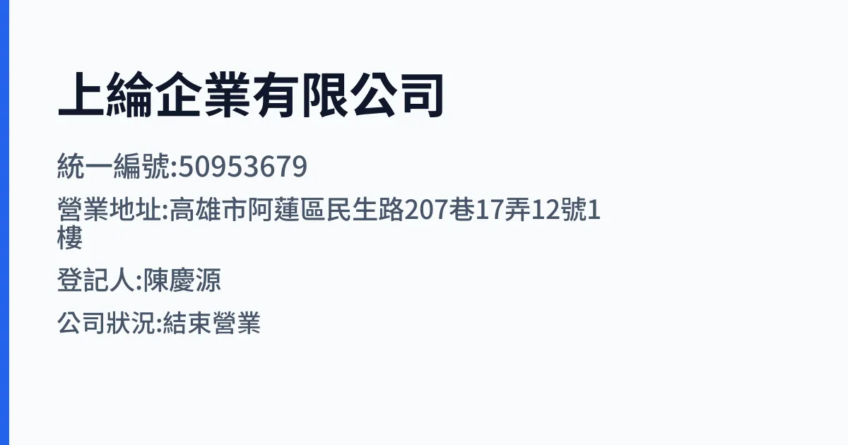 上綸企業有限公司 - 統編 50953679(高雄市) 公司登記資料與營業項目詳細圖表