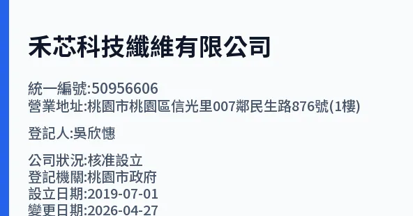 禾芯科技纖維有限公司的照片-統編 50956606(桃園市) 公司登記資料與營業項目詳細圖表