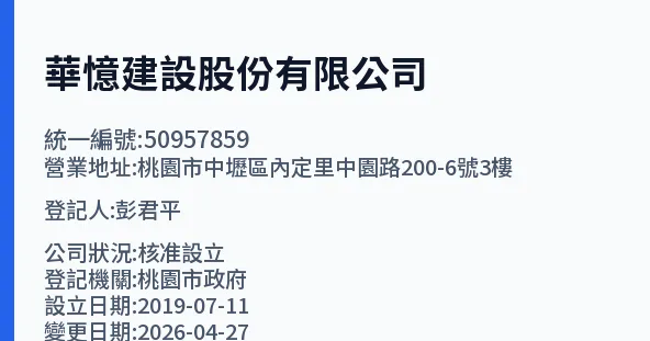 華憶建設股份有限公司的照片-統編 50957859(桃園市) 公司登記資料與營業項目詳細圖表