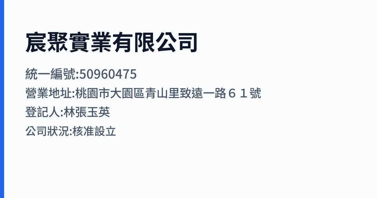 宸聚實業有限公司 - 統編 50960475(桃園市) 公司登記資料與營業項目詳細圖表