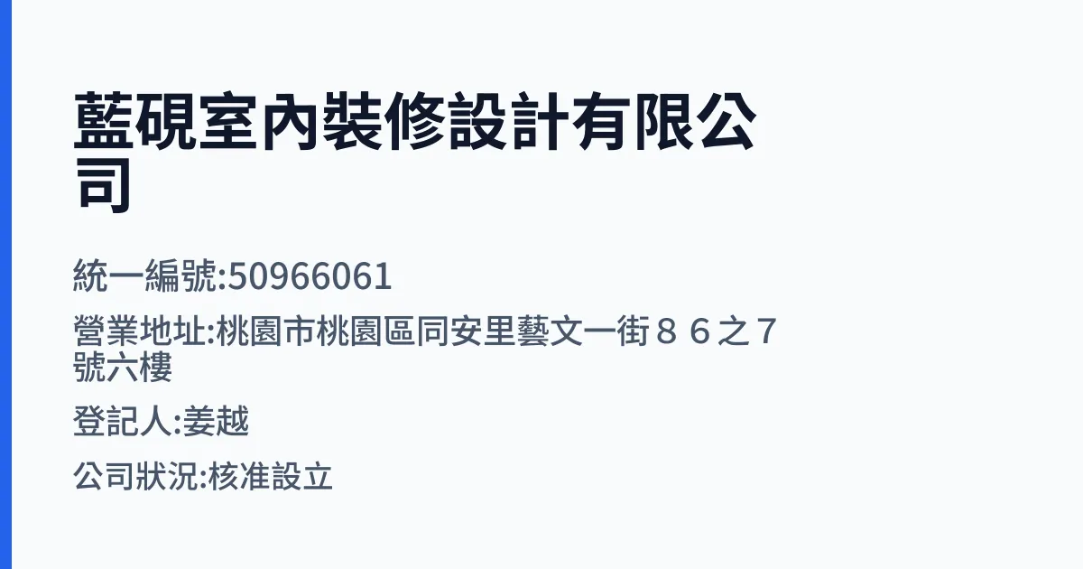 藍硯室內裝修設計有限公司 - 統編 50966061(桃園市) 公司登記資料與營業項目詳細圖表