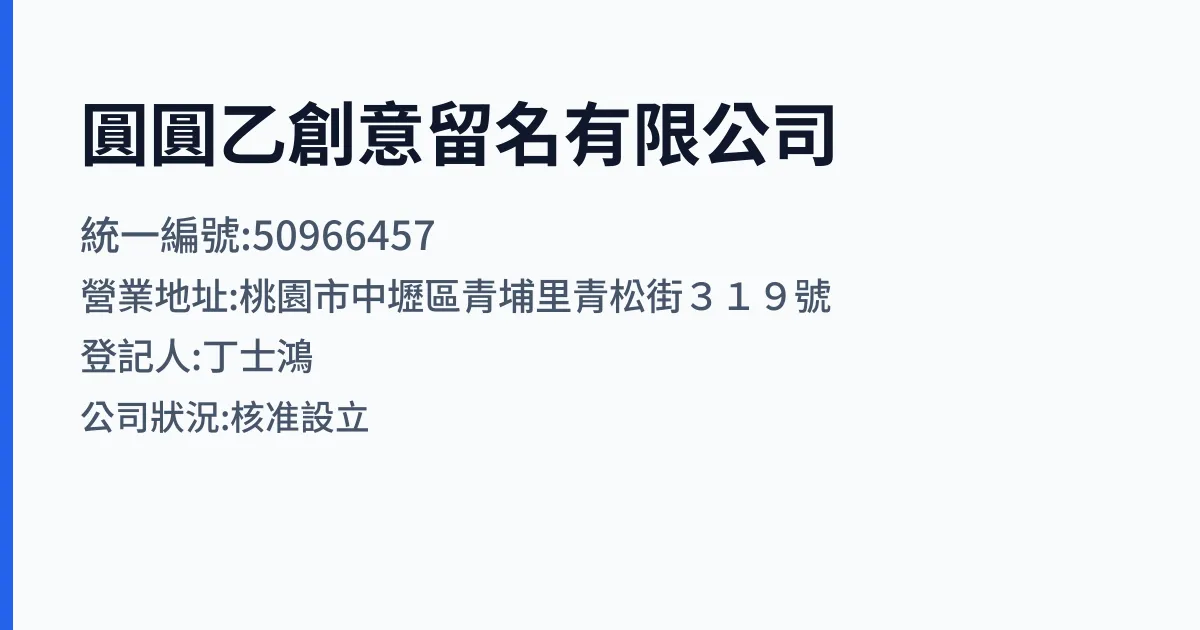 圓圓乙創意留名有限公司 - 統編 50966457(桃園市) 公司登記資料與營業項目詳細圖表